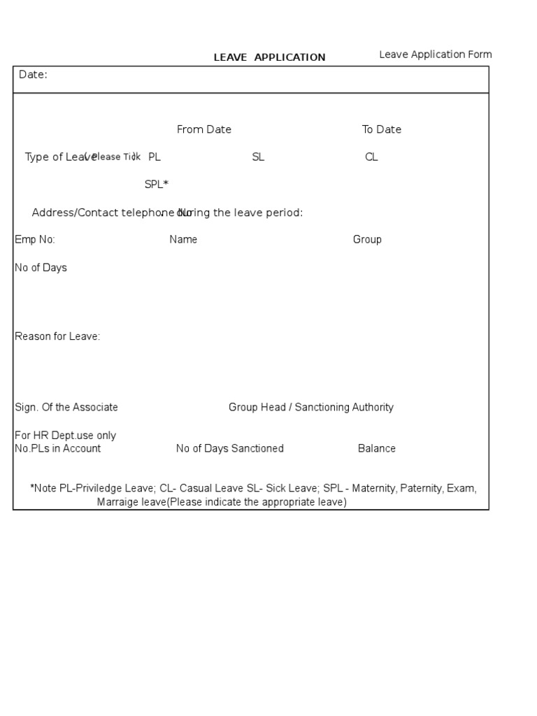 Leave Application Form | PDF | Career & Growth