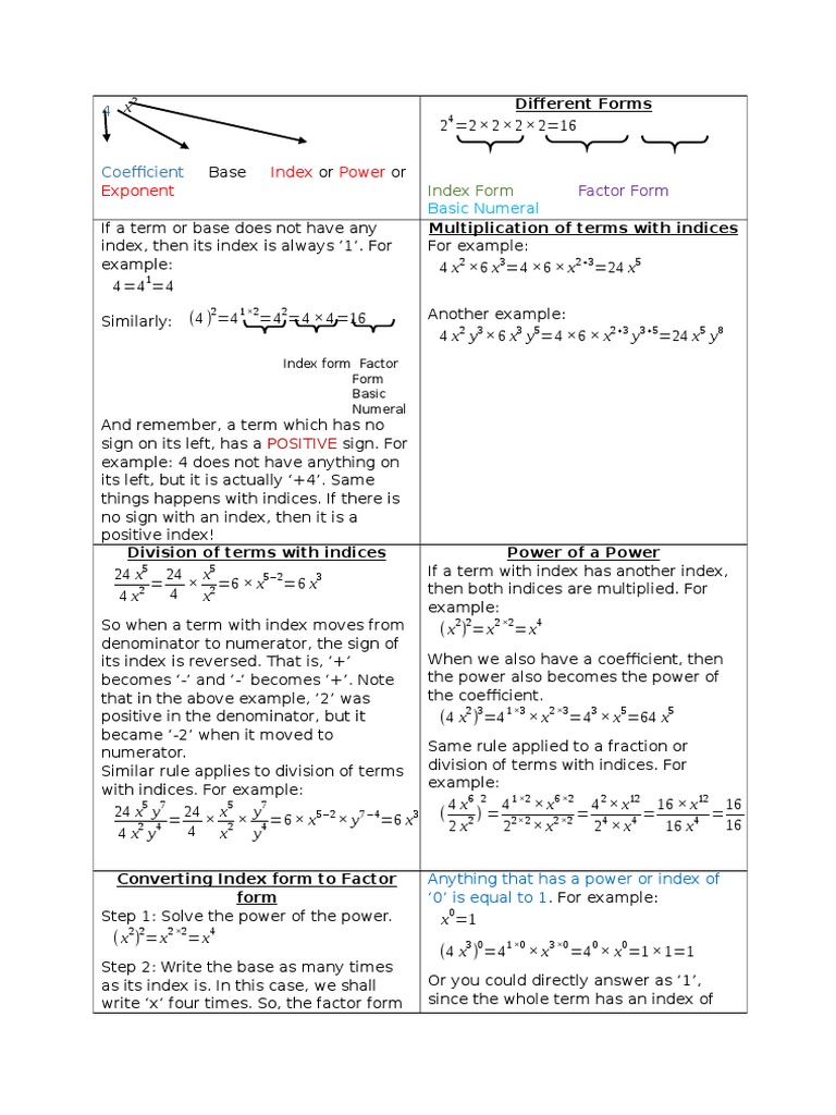 Index Power Exponent: Different Forms | PDF | Language Arts ...