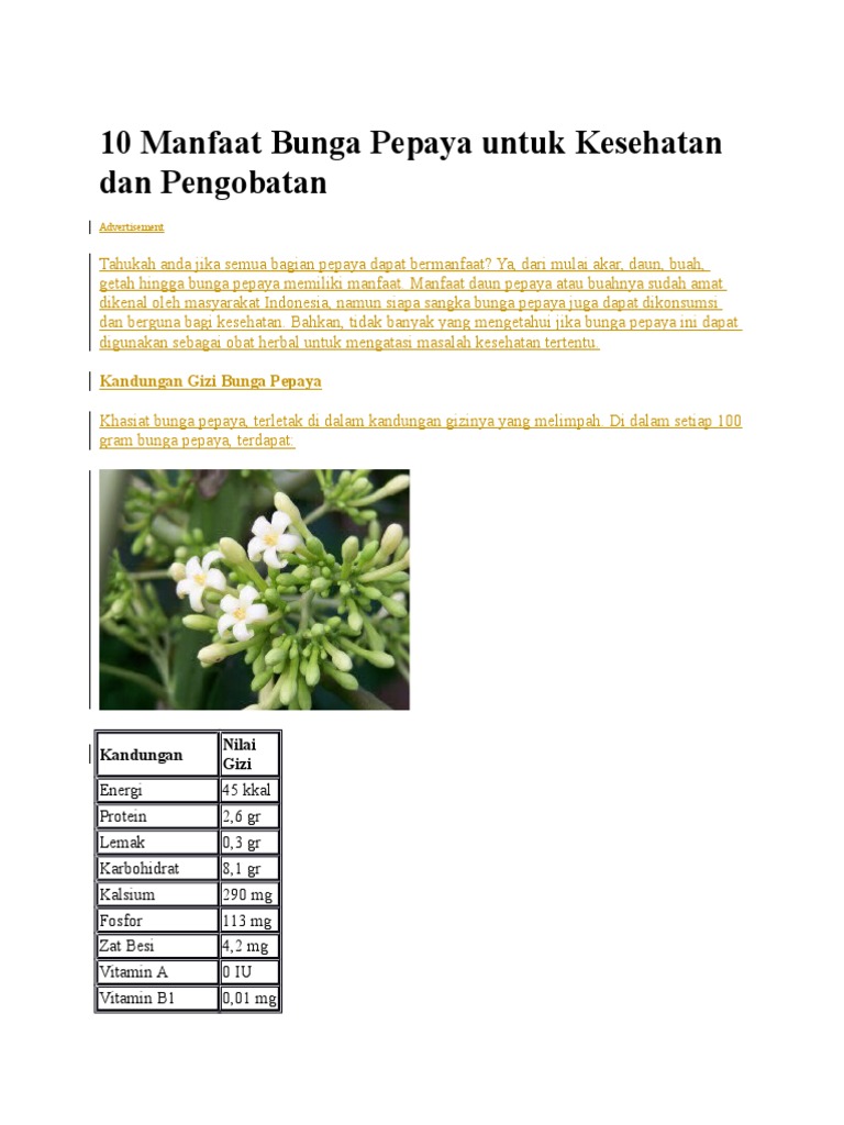 10 Manfaat Bunga Pepaya Untuk Kesehatan Dan Pengobatan | PDF | Memasak ...