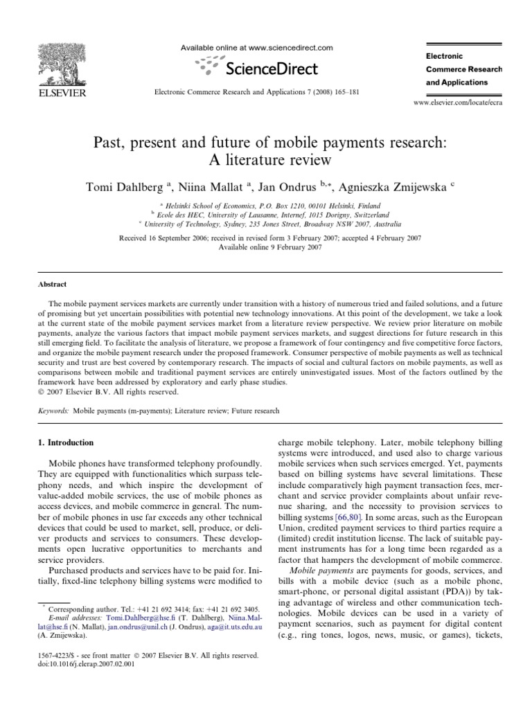 Past, Present and Future of Mobile Payments Research: A Literature Review | PDF | Business ...