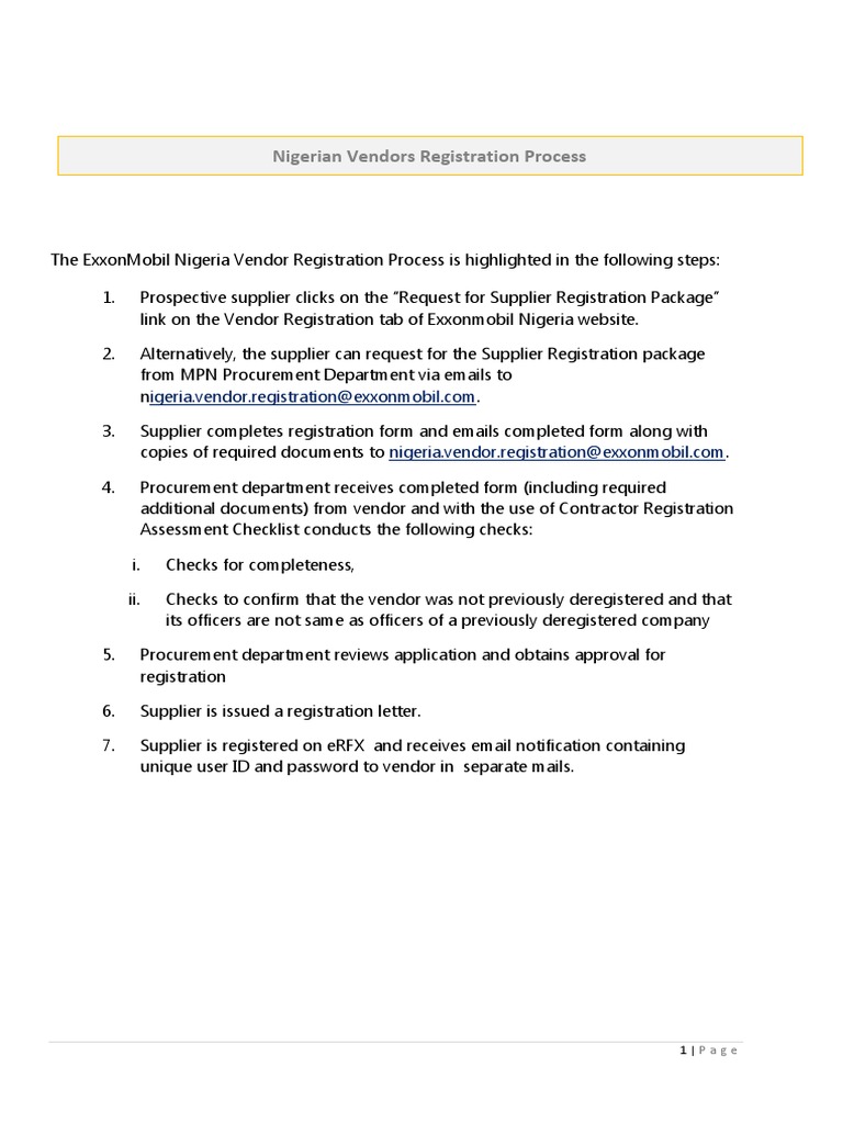 EM Nigeria Vendor Registration Process v2 | PDF