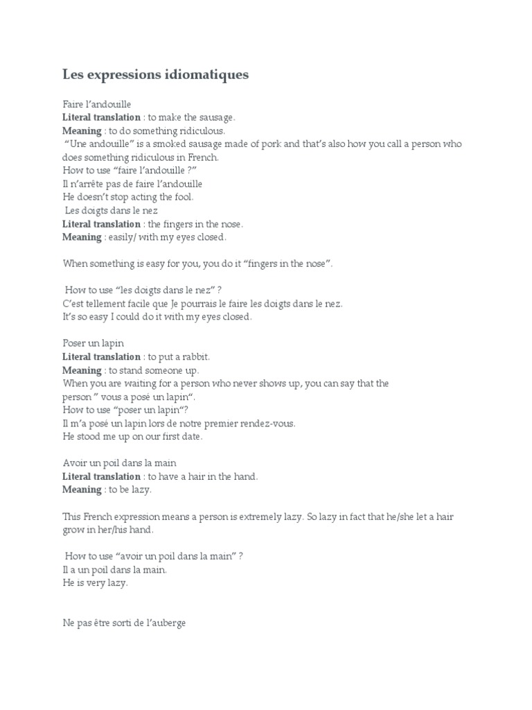 Les Expressions Idiomatiques en Français | PDF | Idiom | Linguistics