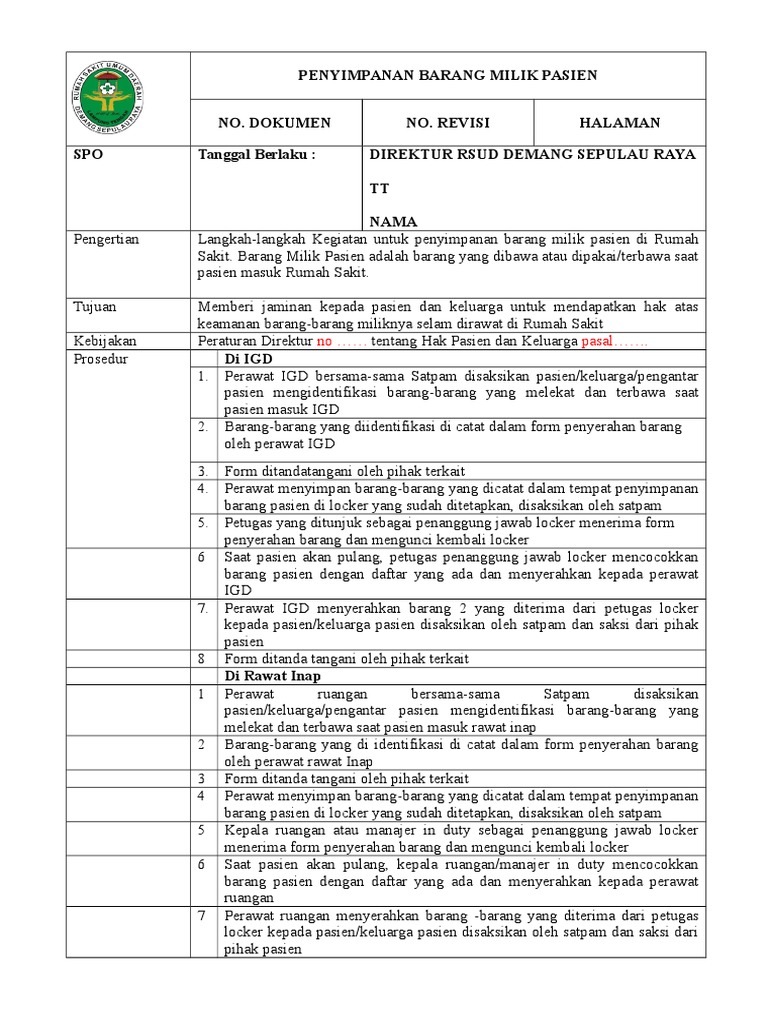 SPO Penyimpanan Barang | PDF