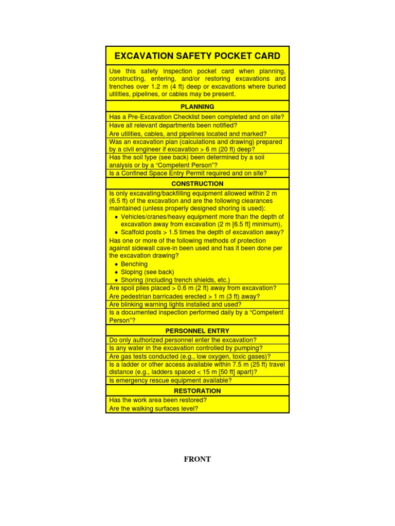 Excavation Safety Pocket Card Guide | PDF | Home & Garden
