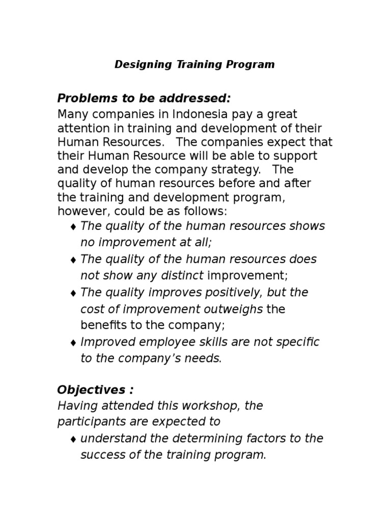 Problems To Be Addressed:: Designing Training Program | PDF