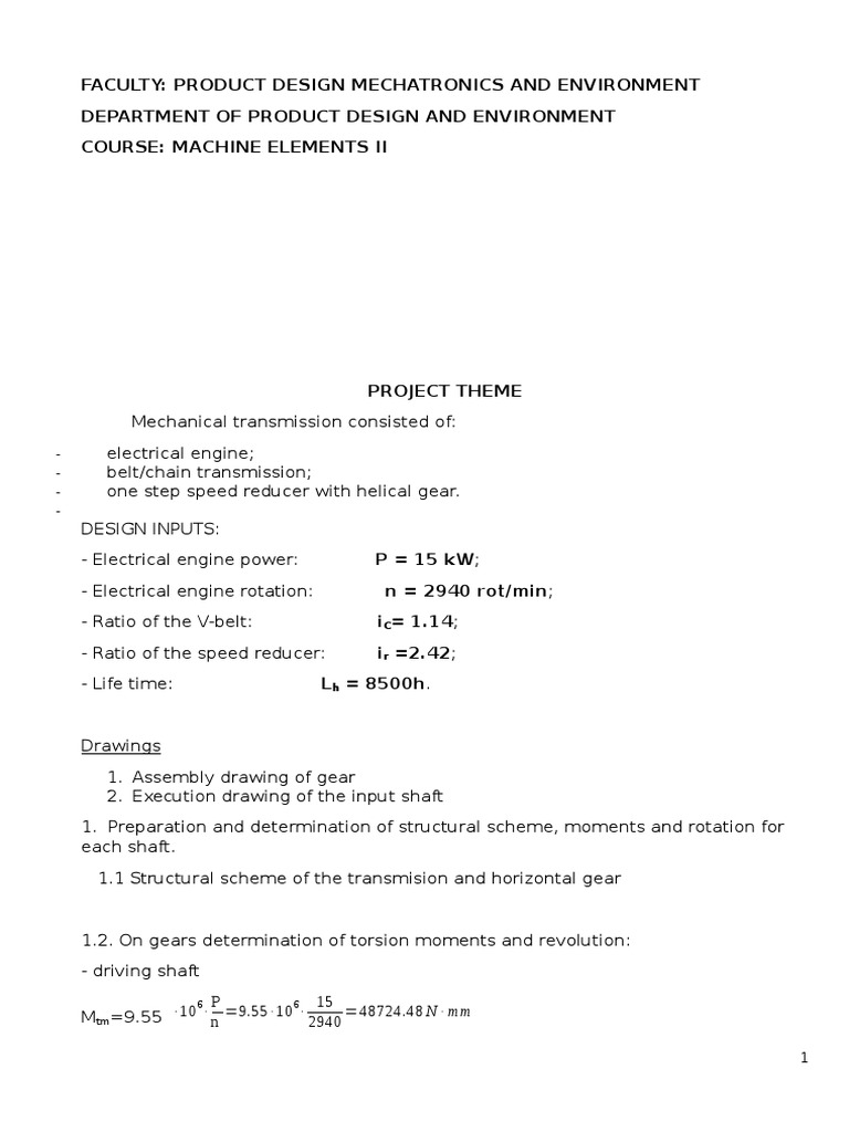 Proiect Organe de Masini (Reductor) | PDF | Gear | Transmission (Mechanics)