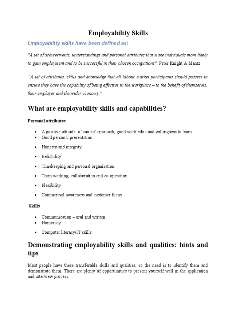 Employability Skills | Download Free PDF | Leadership | Résumé