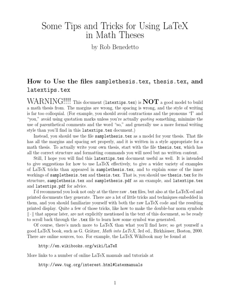 Some Tips and Tricks For Using Latex in Math Theses: Warning!!!! | PDF ...