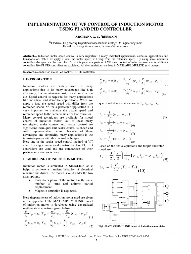 Implementation of V/F Control of Induction Motor Using Pi and Pid Controller | PDF | Electrical ...