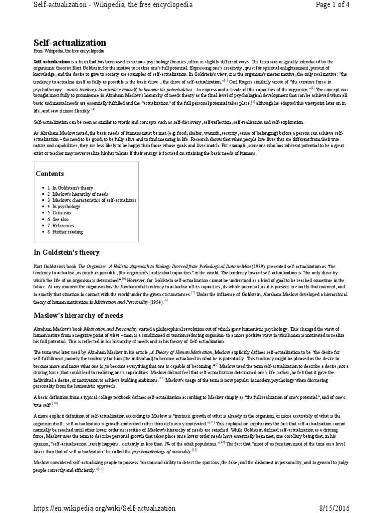 SELF-ACTUALIZATION.pdf | Self Actualization | Psychological Schools