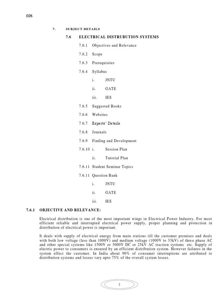 Electrical Distribution Systems Overview | PDF | Electrical Impedance ...