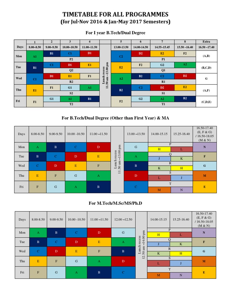 Timetable For All Programmes | PDF