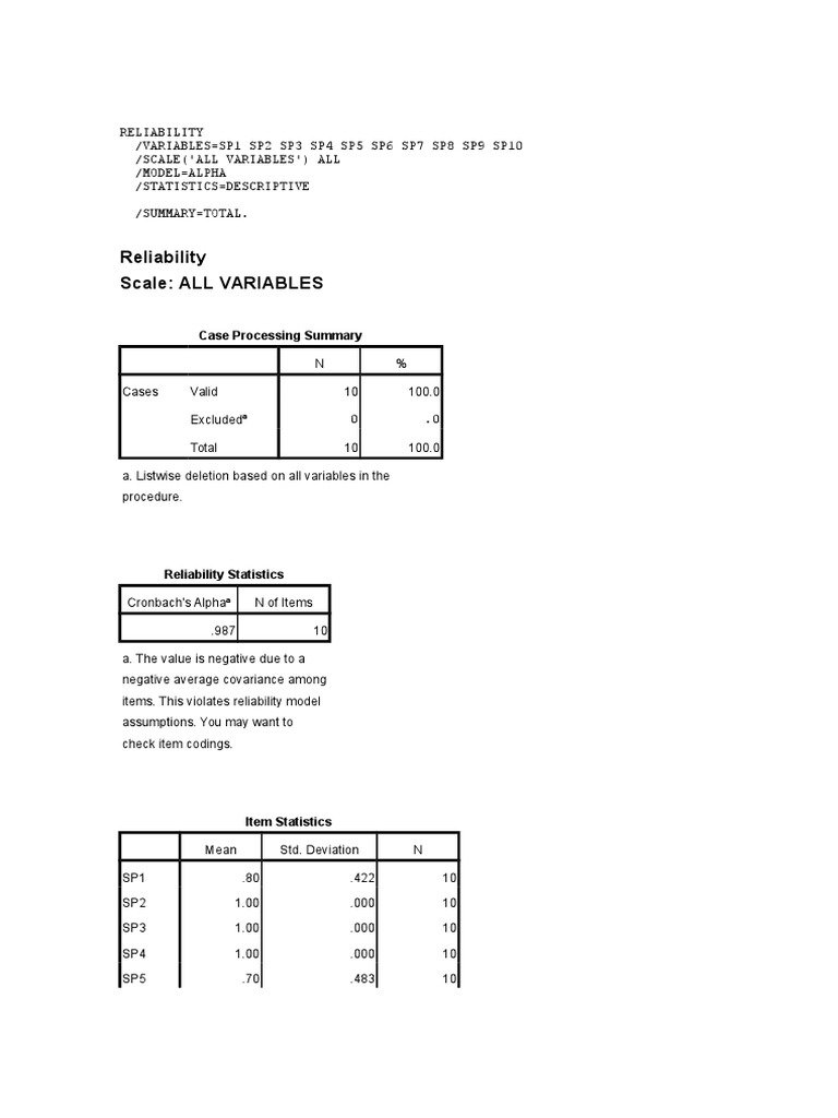 Reliability Scale: All Variables: Case Processing Summary | PDF
