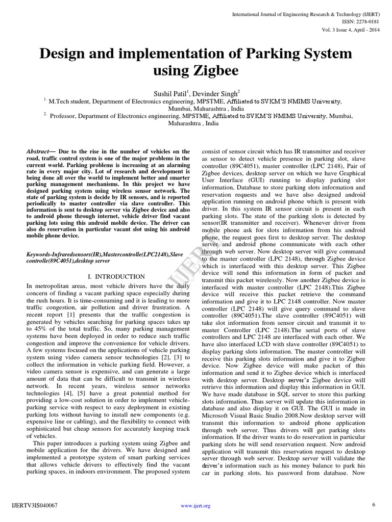 Ijert Ijert: Design and Implementation of Parking System Using Zigbee | PDF | Graphical User ...
