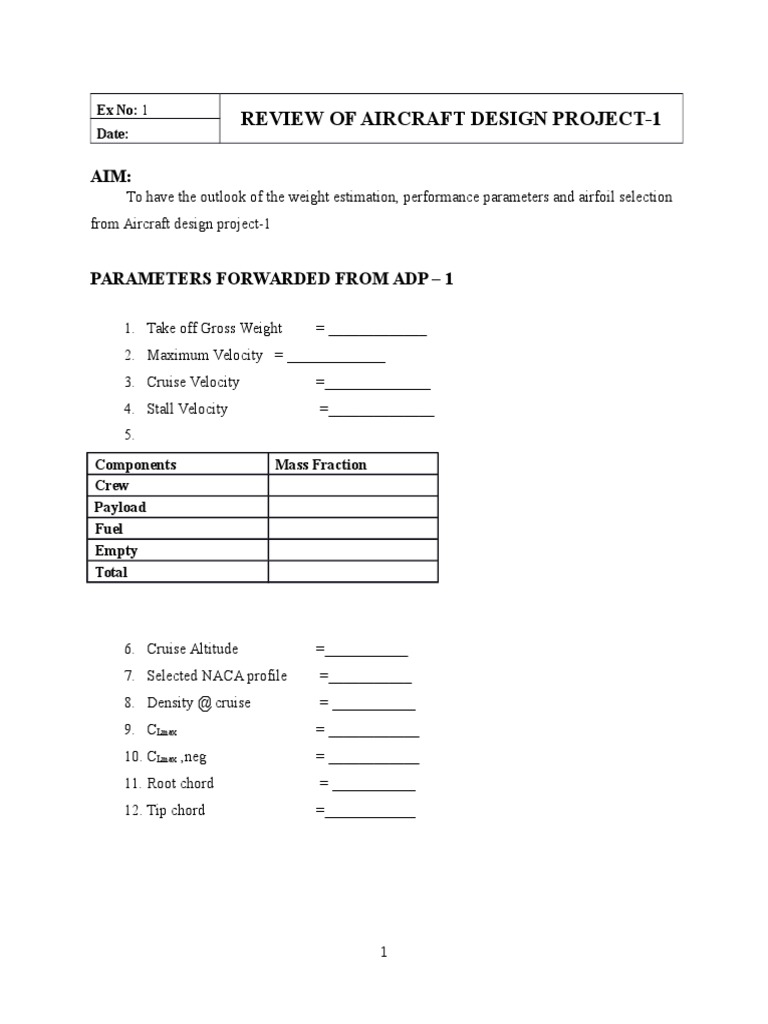 Review of Aircraft Design Project-1: Ex No: 1 Date | PDF | Technology ...