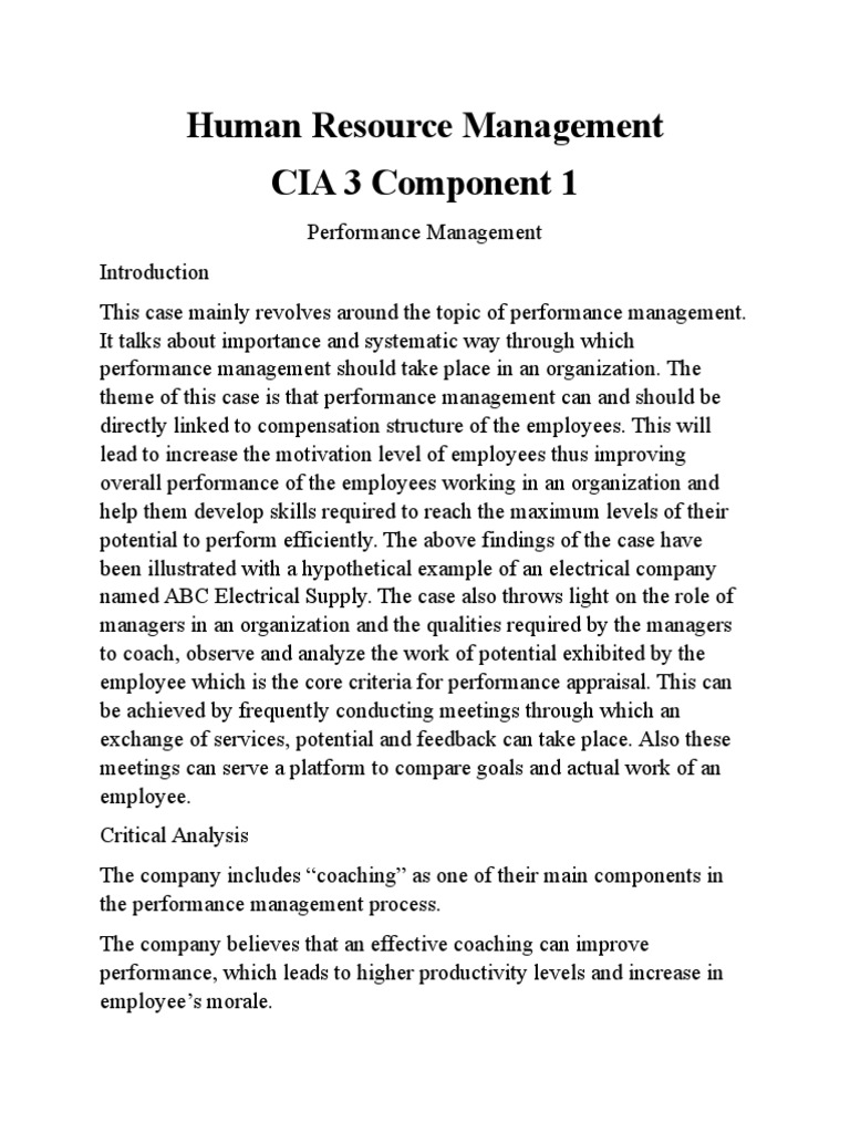 Human Resource Management CIA 3 Component 1 | PDF | Performance Management | Performance Appraisal
