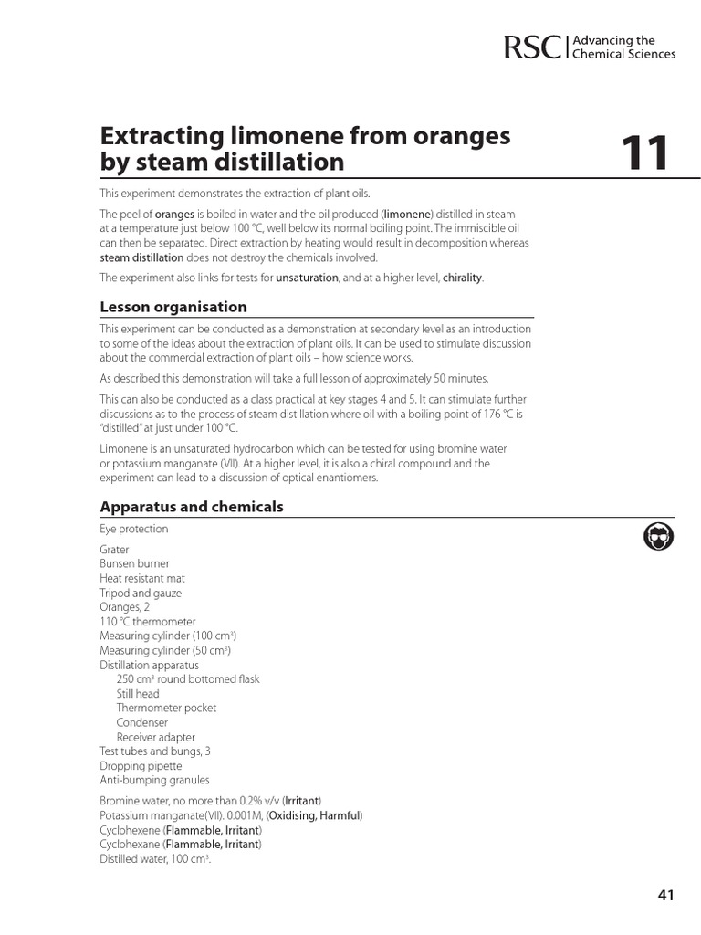 Limonene Extraction from Oranges Experiment | PDF | Chemistry ...