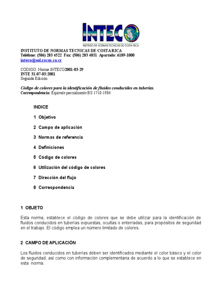 Codigo-Colores-Fluidos-Tuberias INTECO | PDF | Color | Verde