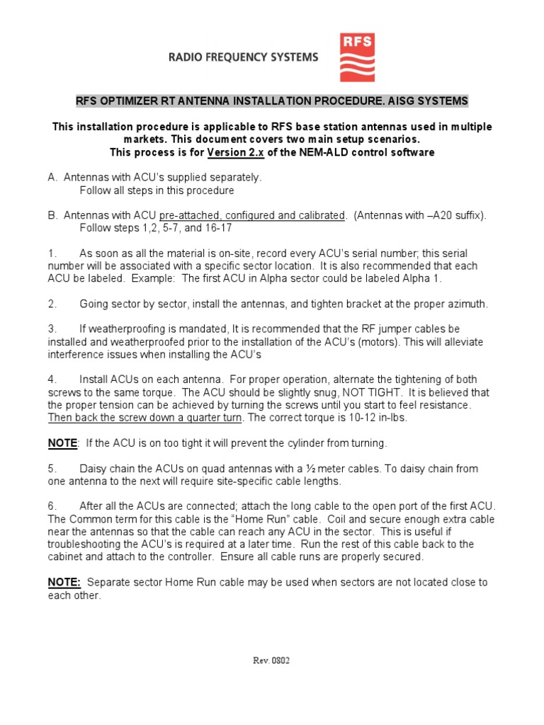 RFS Antenna Installation Guide 2.x | PDF | Electrical Engineering ...