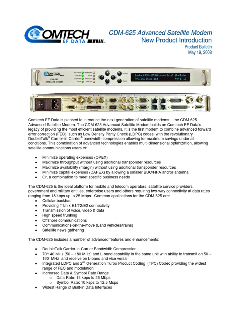 CDM-625 Product Bulletin | PDF | Forward Error Correction | Low Density ...