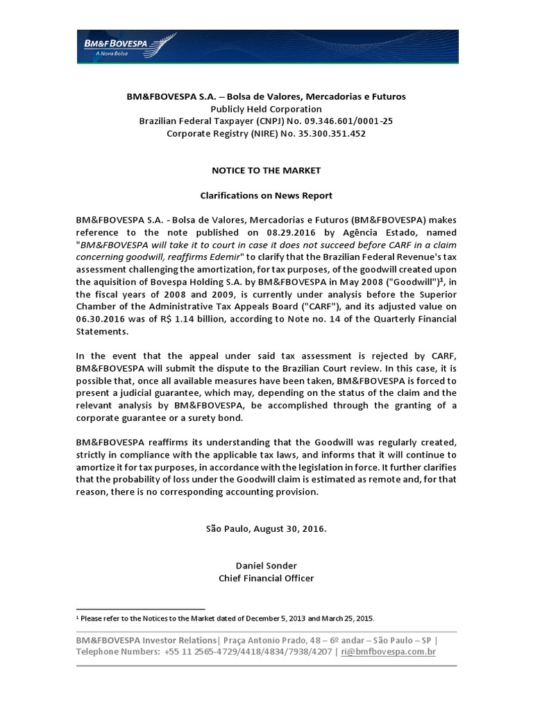 Notice To The Market - Clarification On News Report | PDF