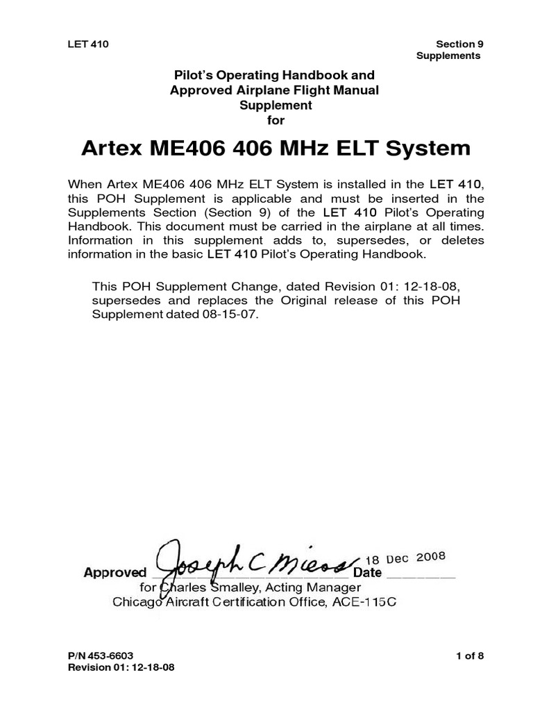 Supplement ELT Artex ME 406 | PDF | Transmitter | Radio