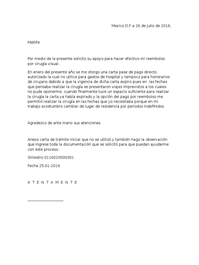 Carta para Metlife | PDF