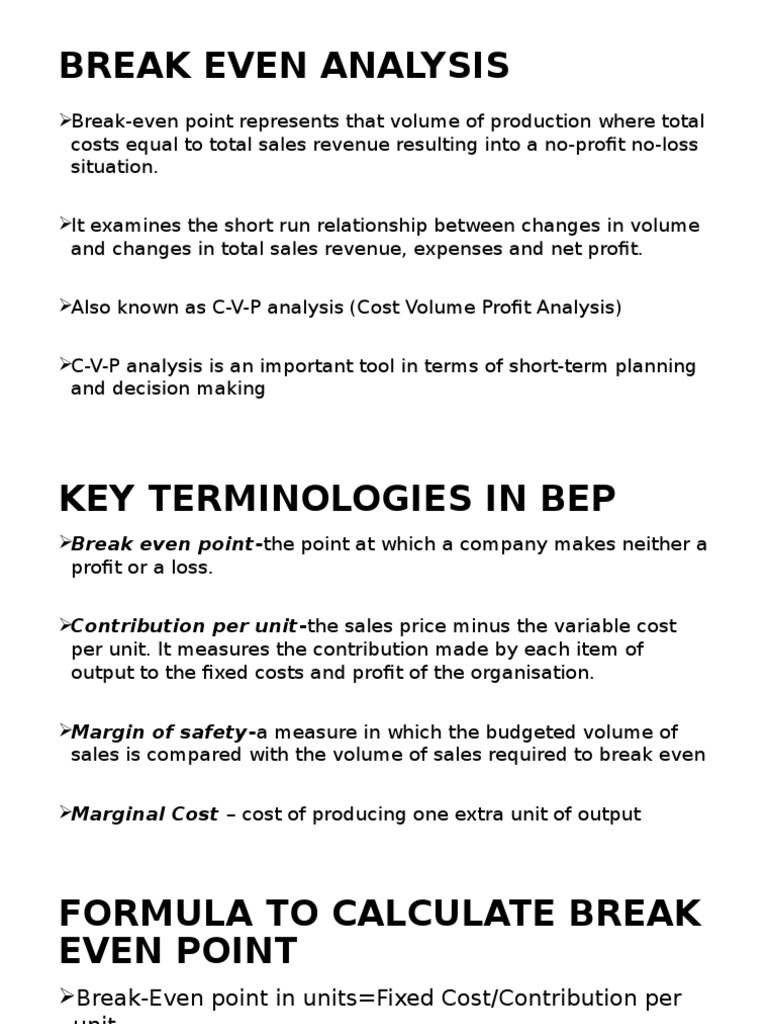Break Even Analysis | PDF | Marketing | Economics