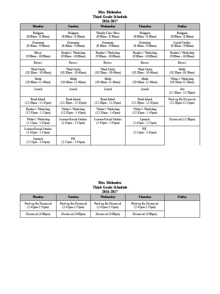 Third Grade Schedule | PDF