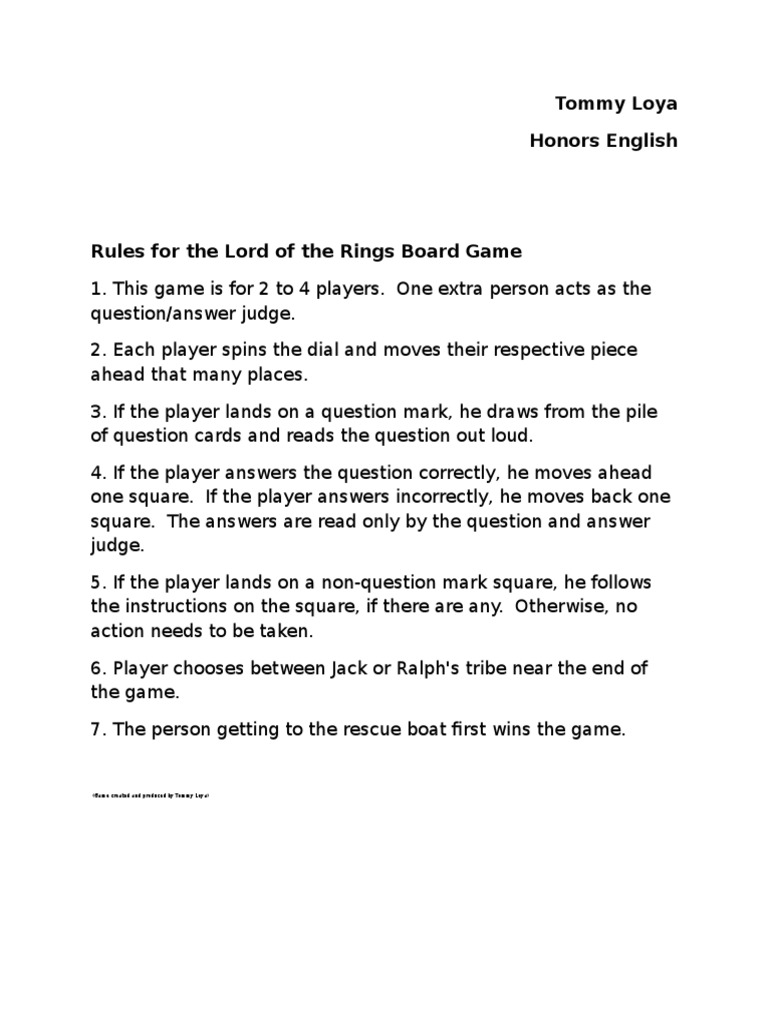 Rules for Lord of the Flies Game | PDF