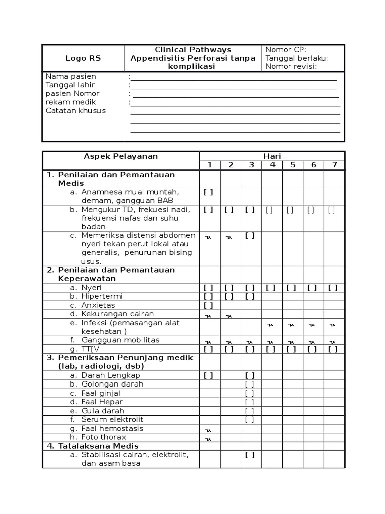 Contoh Clinical Pathways Appendiktomi | PDF