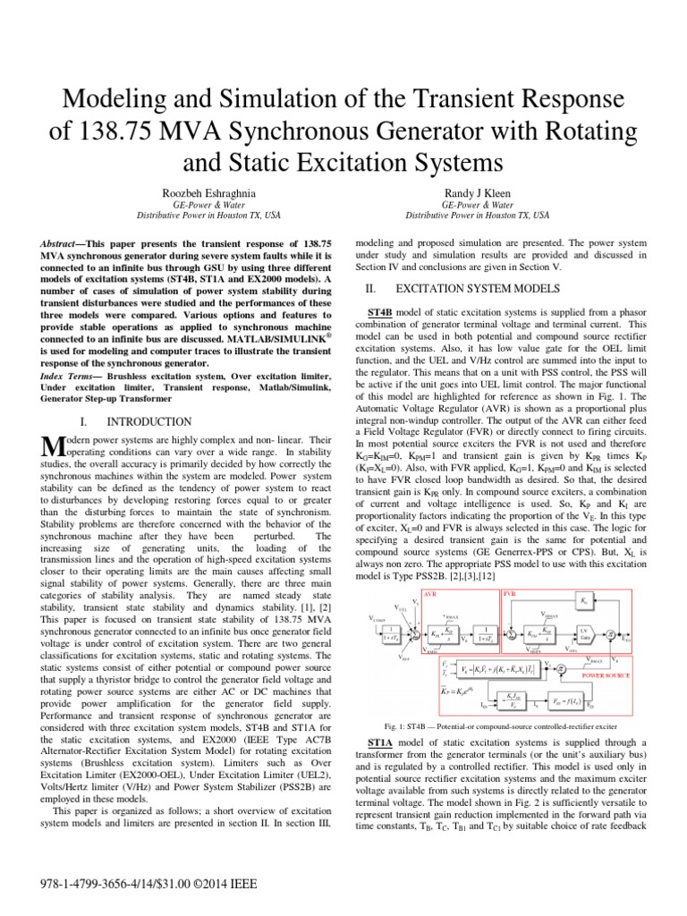 Modeling and Simulation of The Transient Response of 138 75 Mva Synchronous Generator With ...