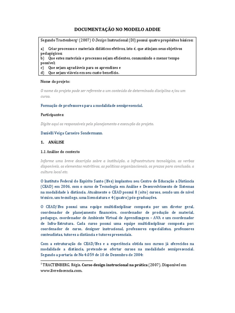 Modelo Preenchido Documentacao Addie Rev | PDF | Educação à distância ...