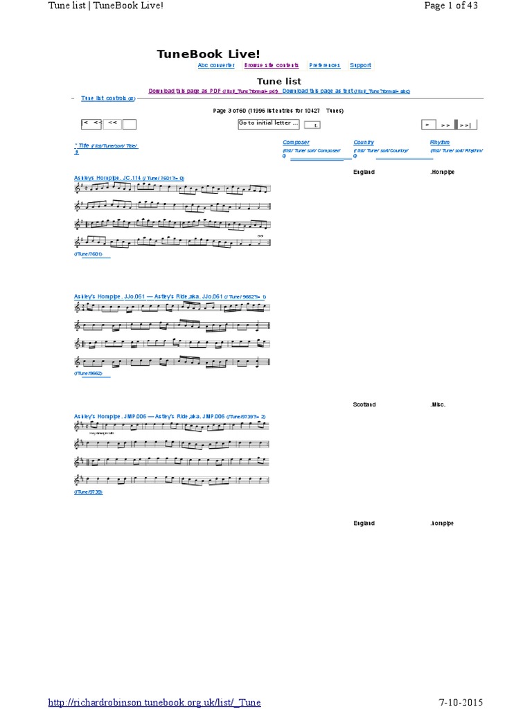 Tunebook Live!: Tune List | PDF | Login | User (Computing)
