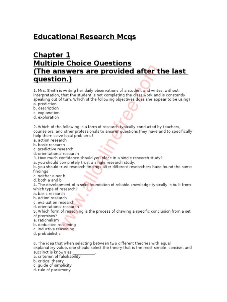 Educational Research MCQS | PDF | Sampling (Statistics) | Validity (Statistics)