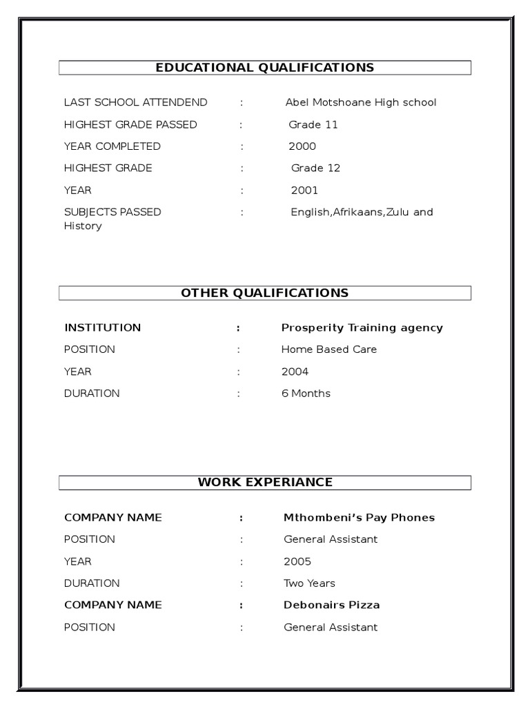 Educational Qualifications: Institution: Prosperity Training Agency | PDF
