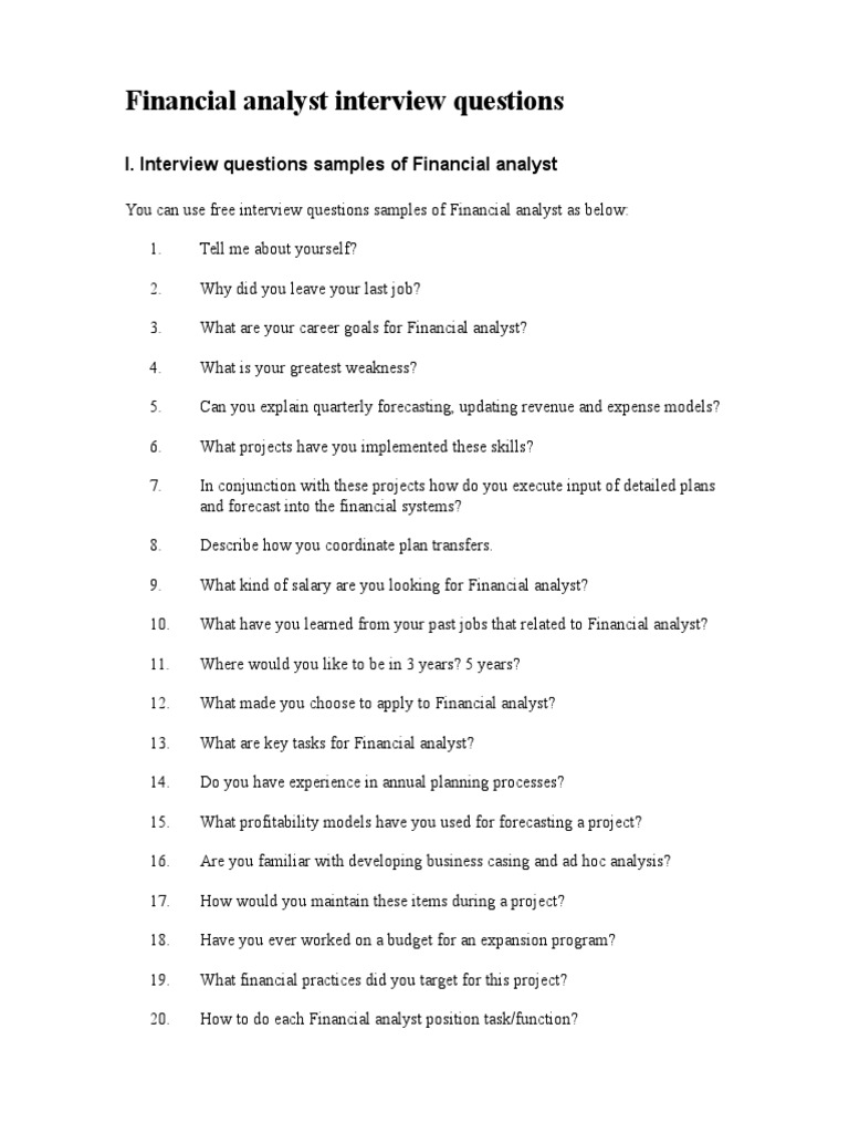 Financial Analyst Interview Questions and Tips | PDF | Job Interview ...