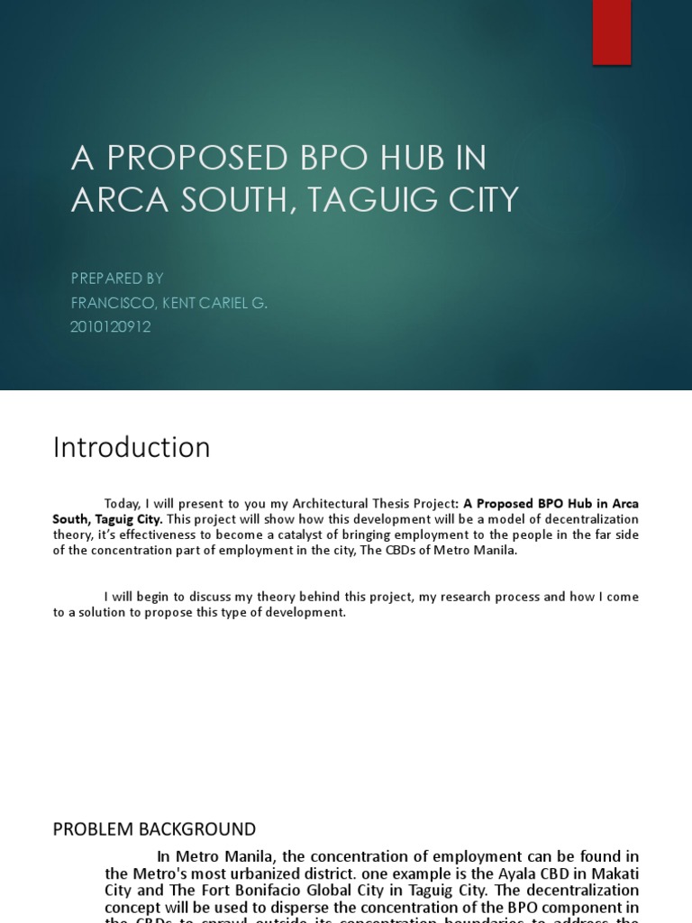 A Proposed Bpo Hub in Arca South | PDF | Metro Manila | Urban Sprawl
