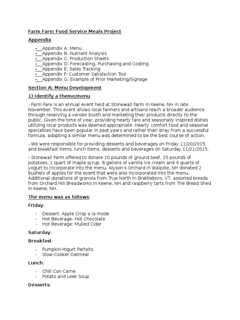 Bronner Farm Fare Food Service Meals Project Portfolio | PDF | Slow ...