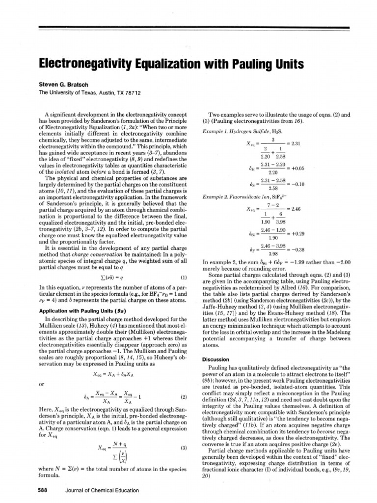 Electronegativity Equalization With Pauling Units | PDF | Ionic Bonding ...