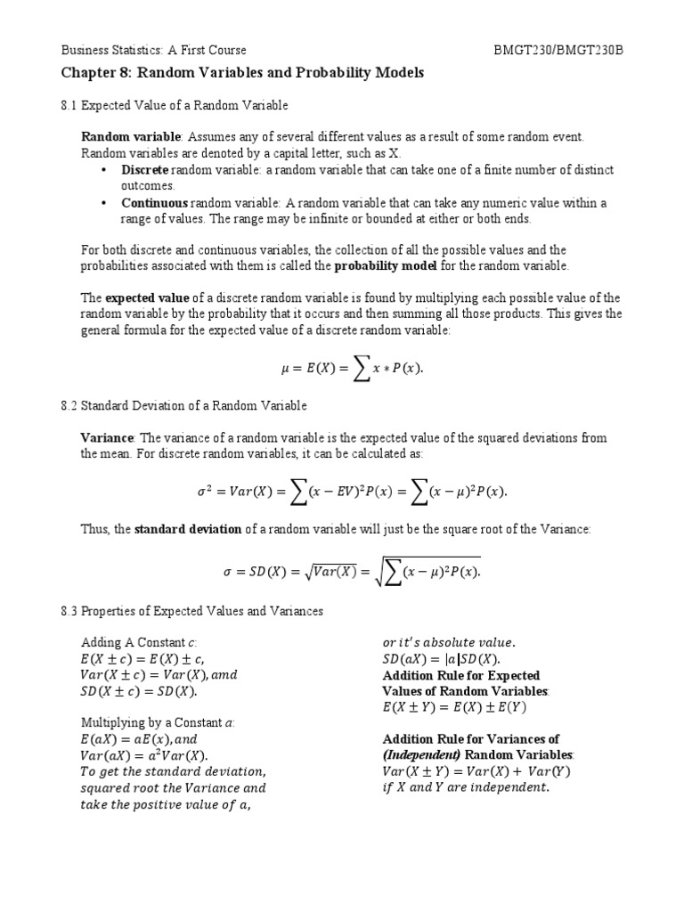 Chapter 8-Random Variables and Probability Models | PDF | Normal Distribution | Random Variable