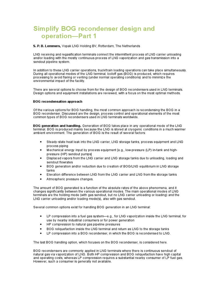 Optimizing BOG Recondenser Design | PDF | Natural Gas | Liquefied ...
