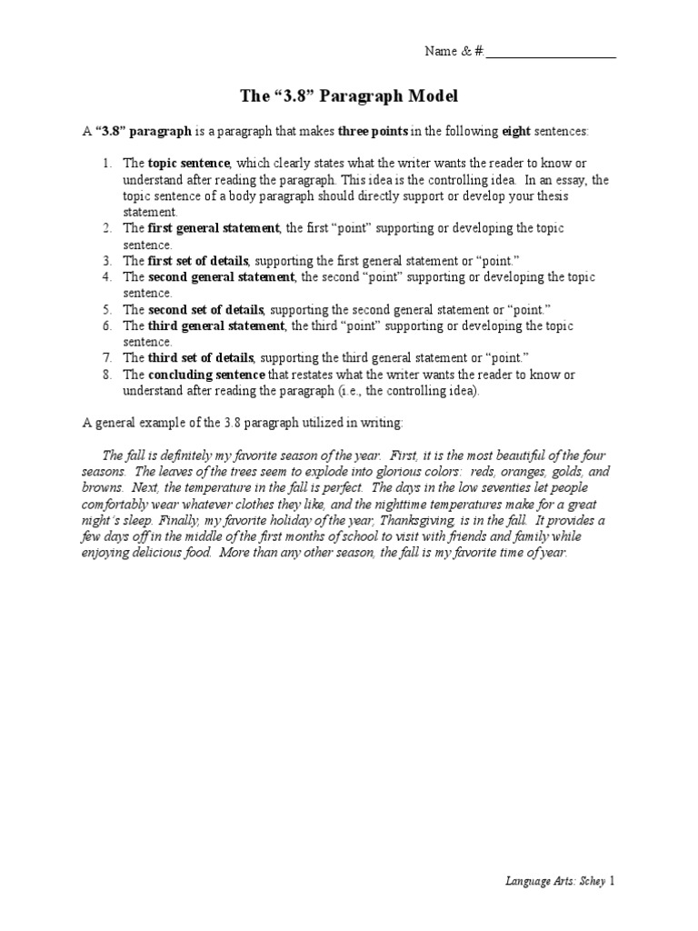 The "3.8" Paragraph Model: Language Arts: Schey | PDF