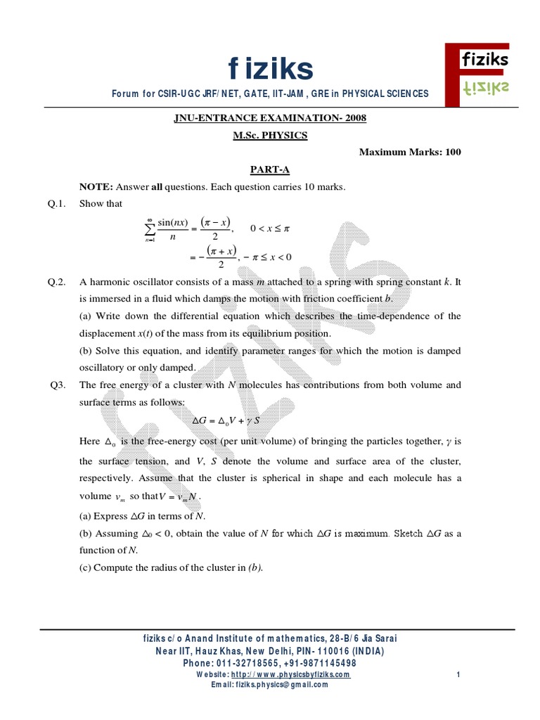 JNU MSC 2008 PDF | PDF | Atoms | Theoretical Physics