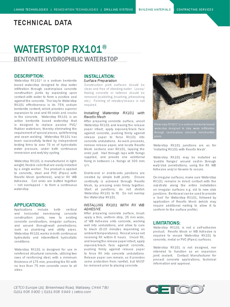 Waterstop RX101 | PDF | Concrete | Materials
