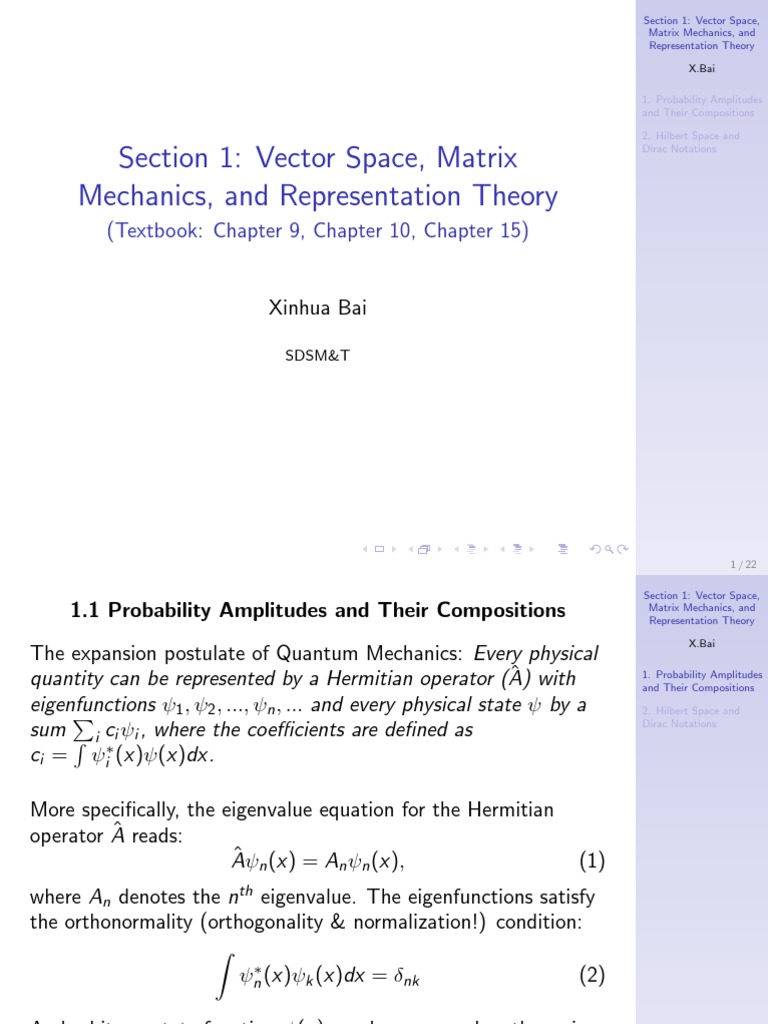 Section 1: Vector Space, Matrix Mechanics, and Representation Theory ...