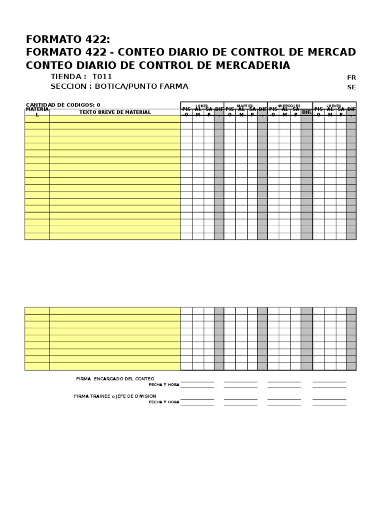 Formato de Conteo Diario | PDF