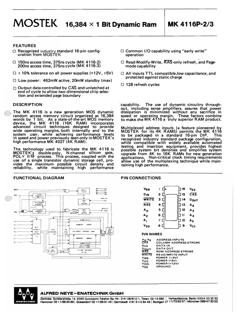 MK4116 | PDF | Random Access Memory | Mosfet