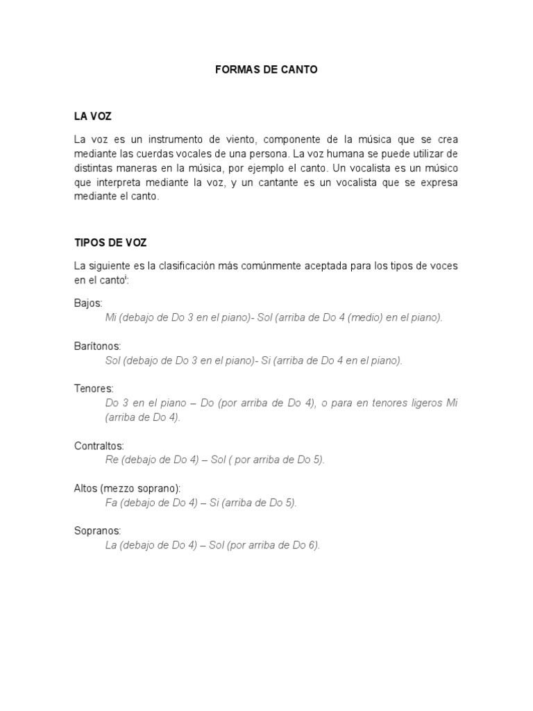 Tipos y Formas de Canto | PDF
