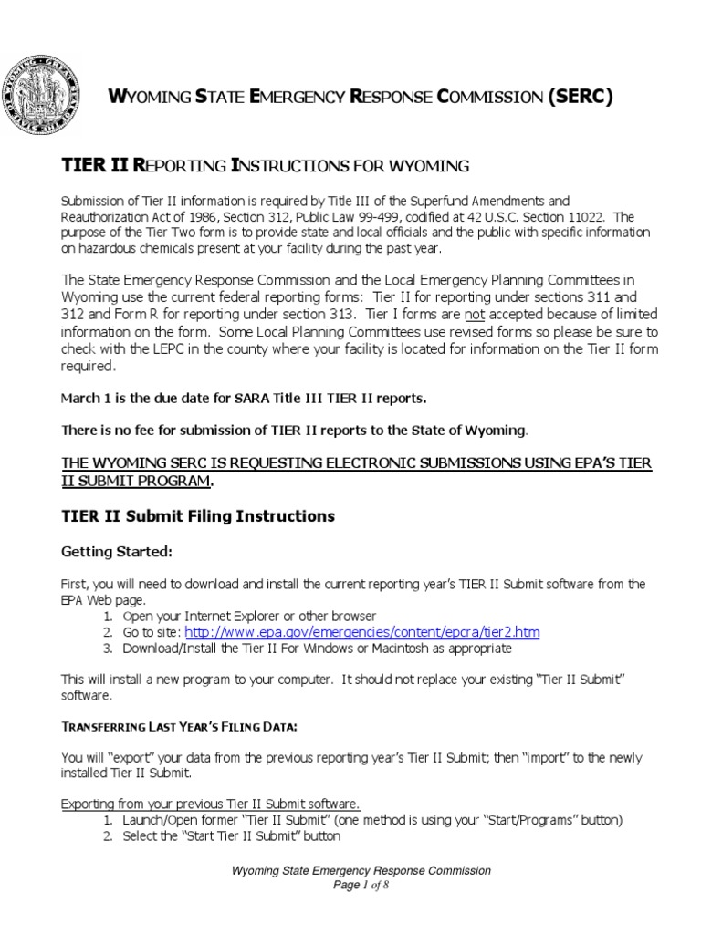 WYOMING - Tier II Reporting Instructions | PDF | Wellness | Medical